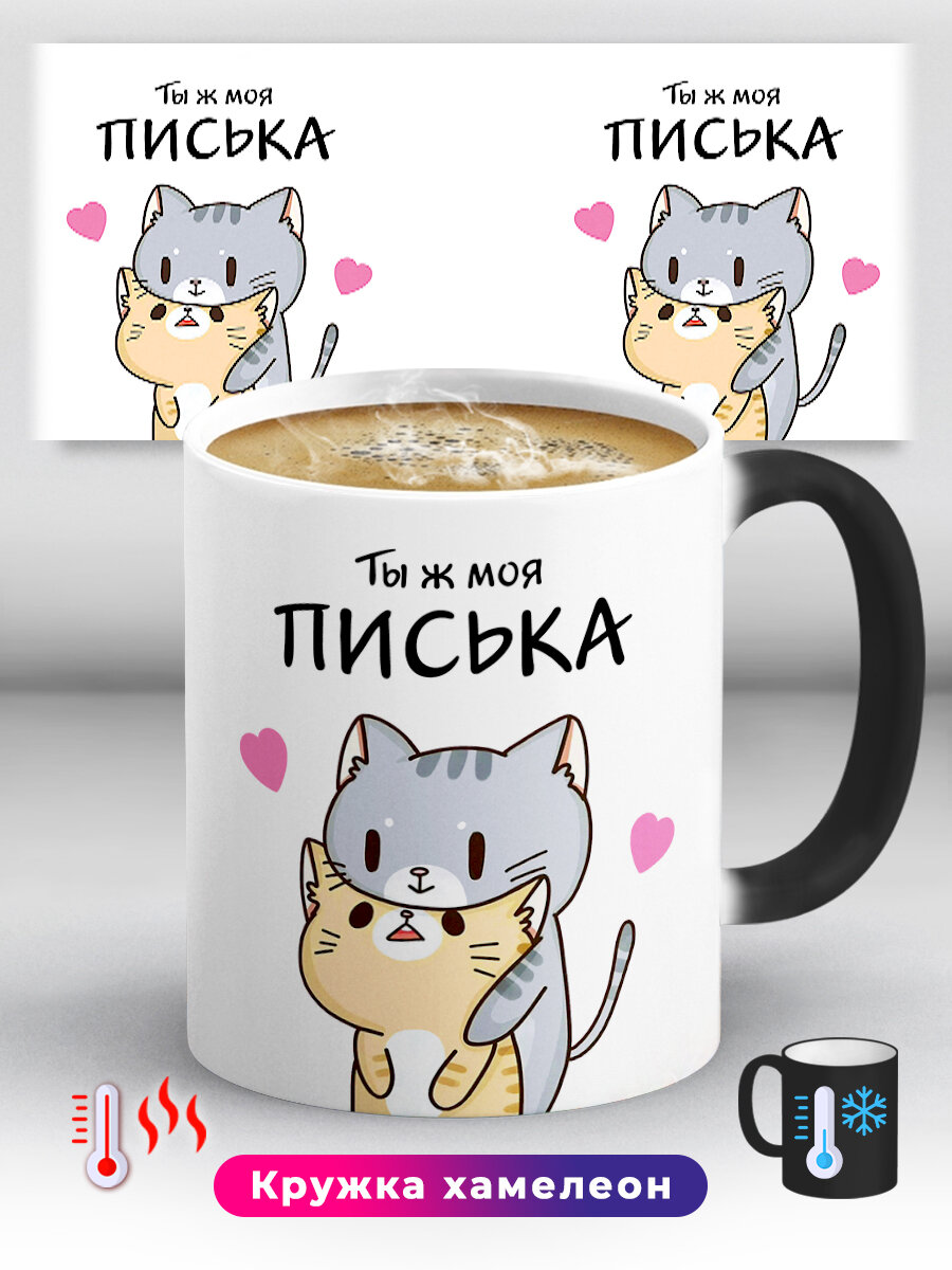 Кружка хамелеон Мем Ты ж моя пи. ка Котики обнимаются