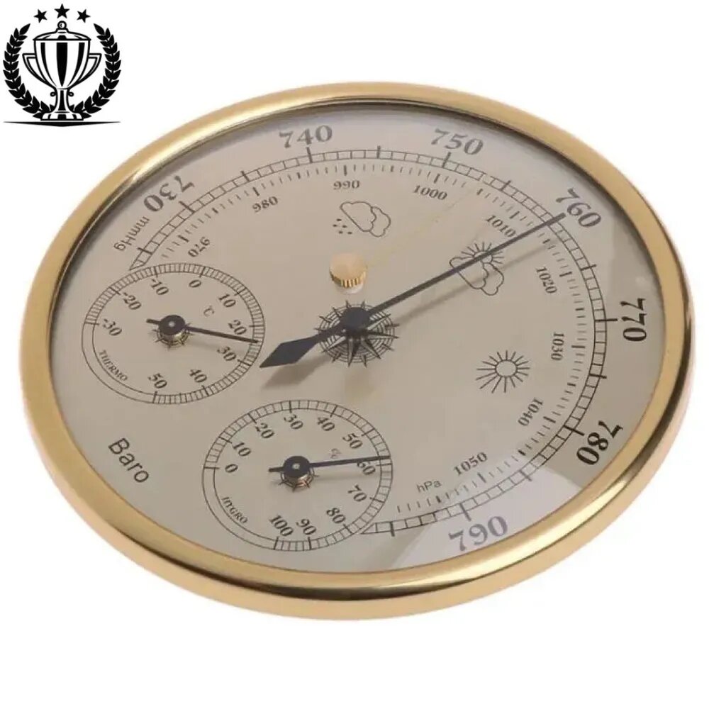 Барометр настенный с термометром и гигрометром THB9392G, золотистый-hl