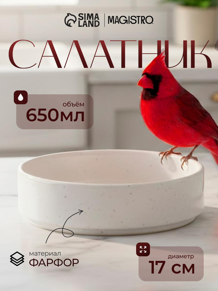 Салатник фарфоровый с высоким бортом Magistro Urban, 650 мл, d=17 см, цвет белый