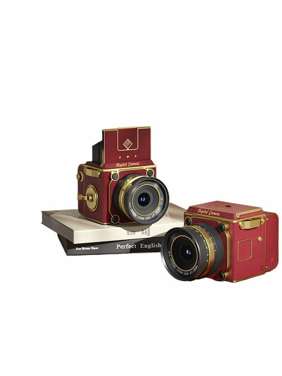 Ретро-фотоаппарат, 64 Мп, с картой памяти 8 ГБ, красный