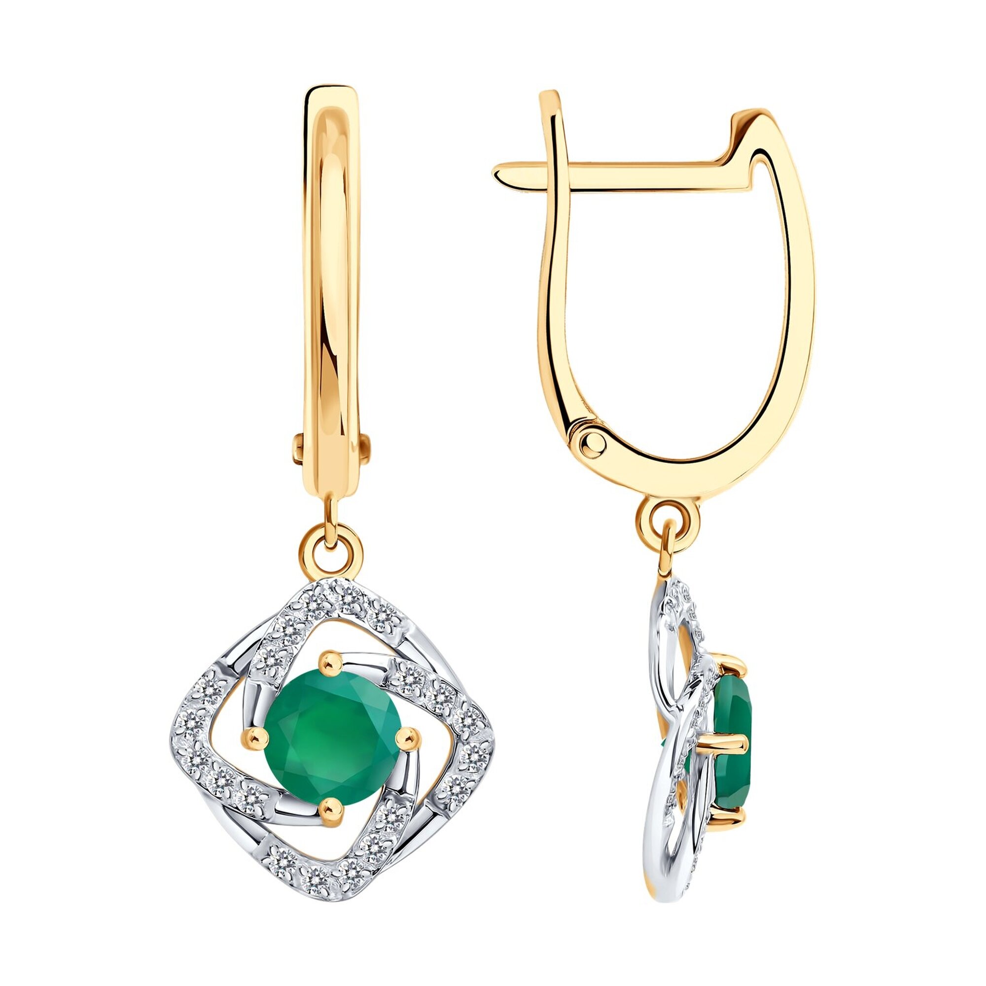 Серьги, красное золото, 585 проба, агат, фианит