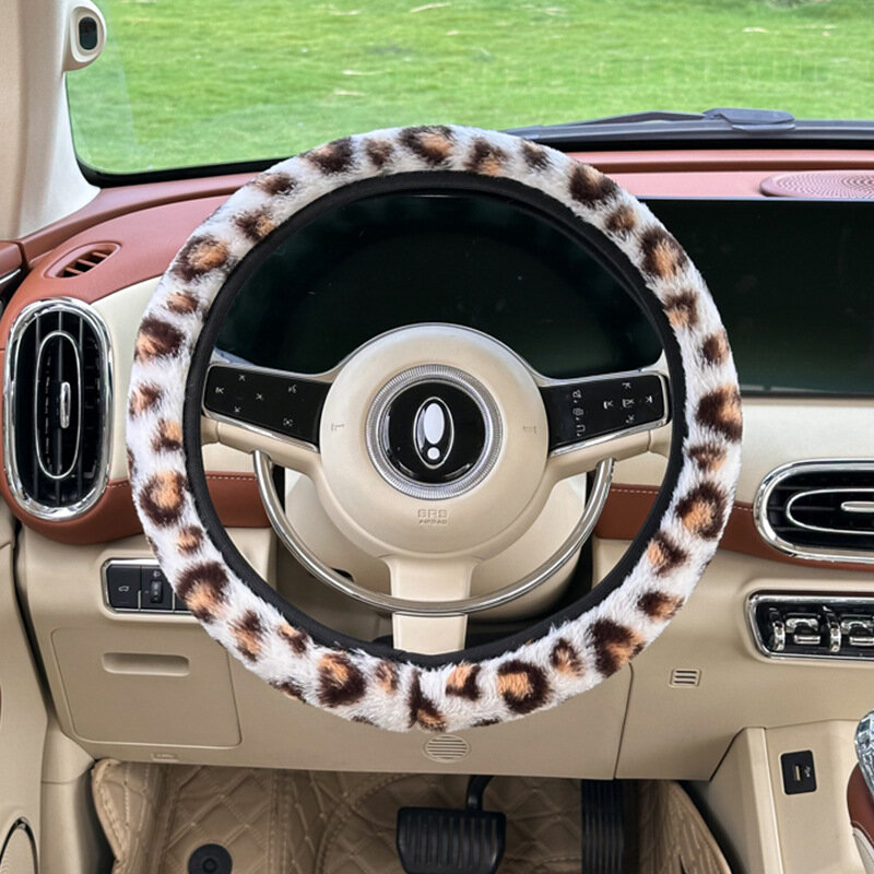 Новый чехол на руль автомобиля с леопардовым принтом, зимний чехол на руль, мягкий, теплый, противоскользящий защитник руля