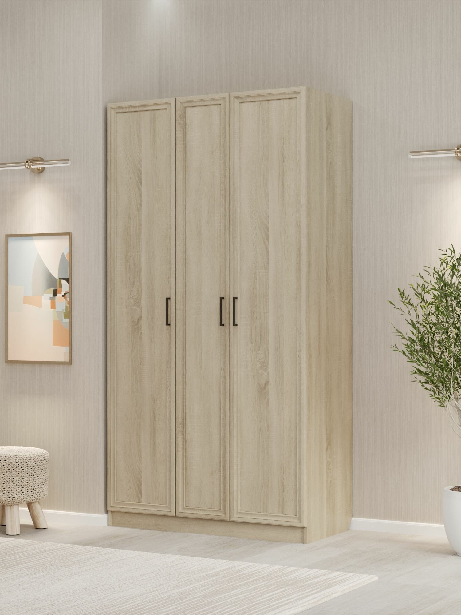 InHouse Шкаф распашной ШК-3/7 Сонома 110х52х210, фасады МДФ