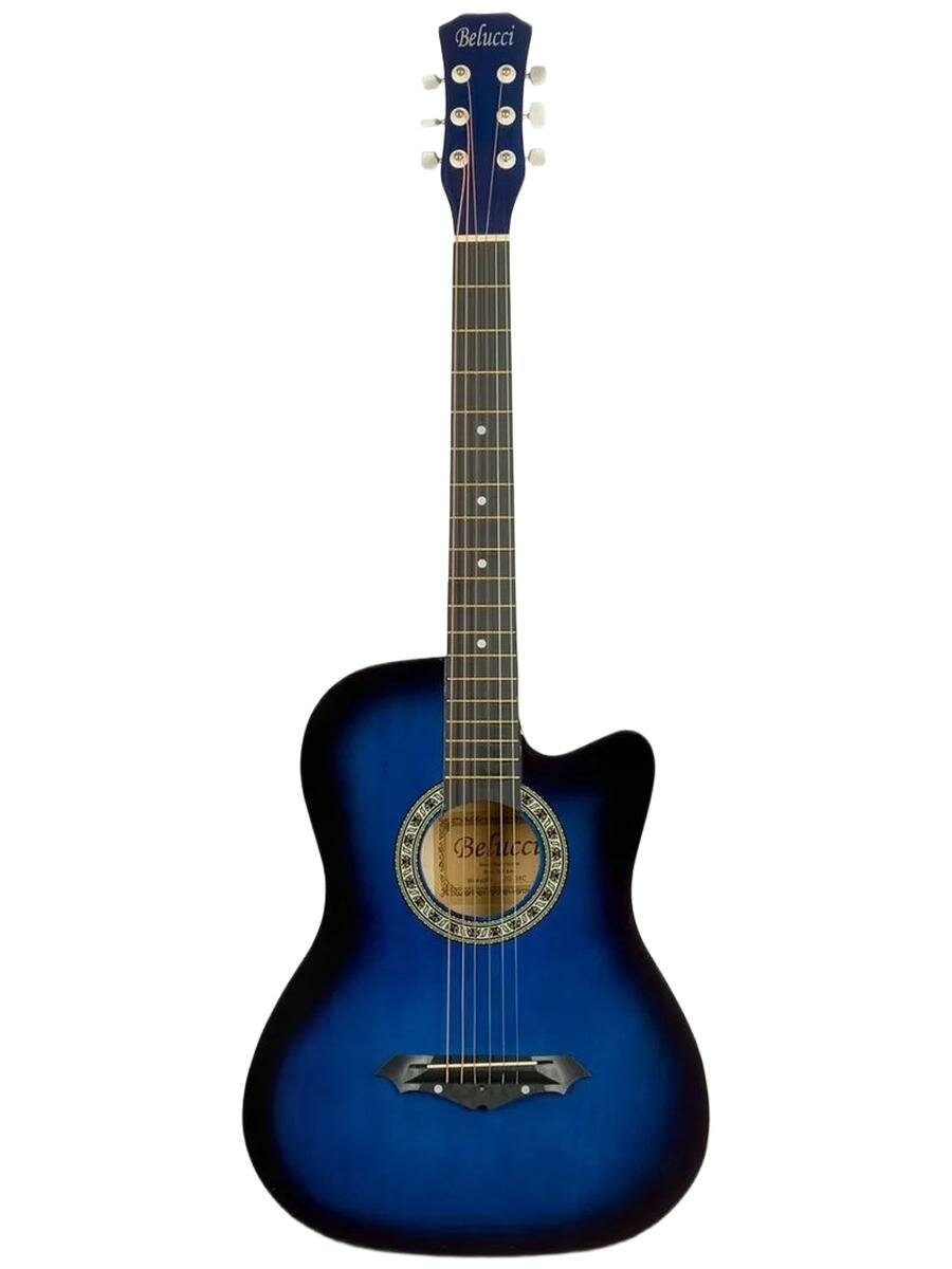 Гитара акустическая Belucci BC3810 BLS SMART, Размер 7/8, 6 струн, Размер 38", Folk, 18 ладов, В комплекте медиаторы/чехол/ремень/струны, Липа, Темно-синий