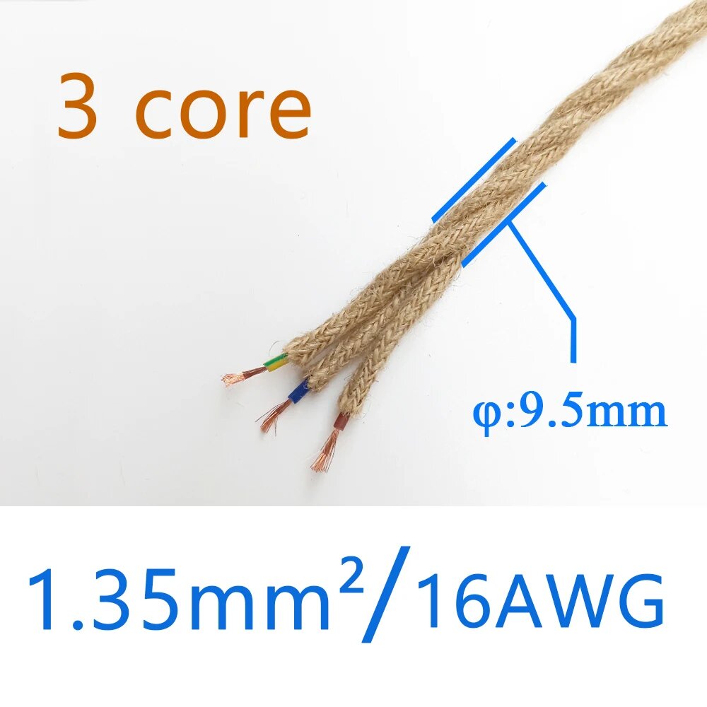 Винтажный пеньковый кабель Awg для светильников 3 core 1.35mm, 50m