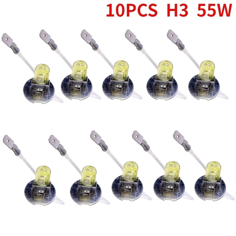 10 шт. H3 галогенная лампа желтого цвета 12 В 55 Вт 3000 К ксеноновое яркое кварцевое стекло автомобильные противотуманные фары авто лампы авто аксессуары Bombilla H3