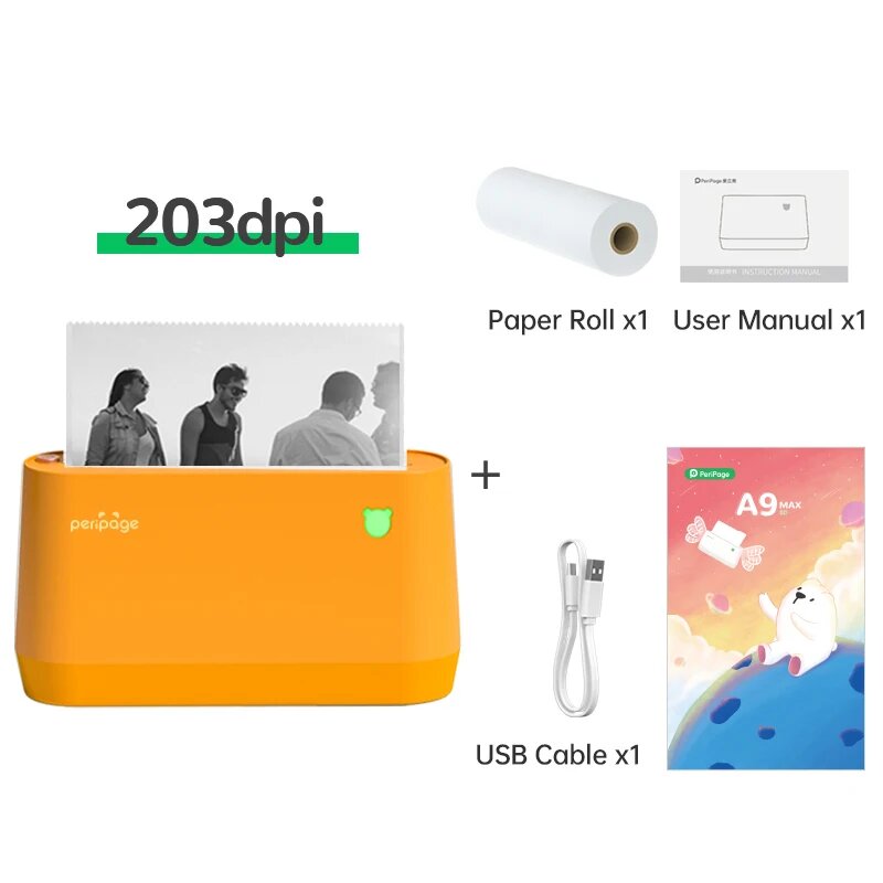 PeriPage A9 Термальный принтер 107mm-203dpi-Or