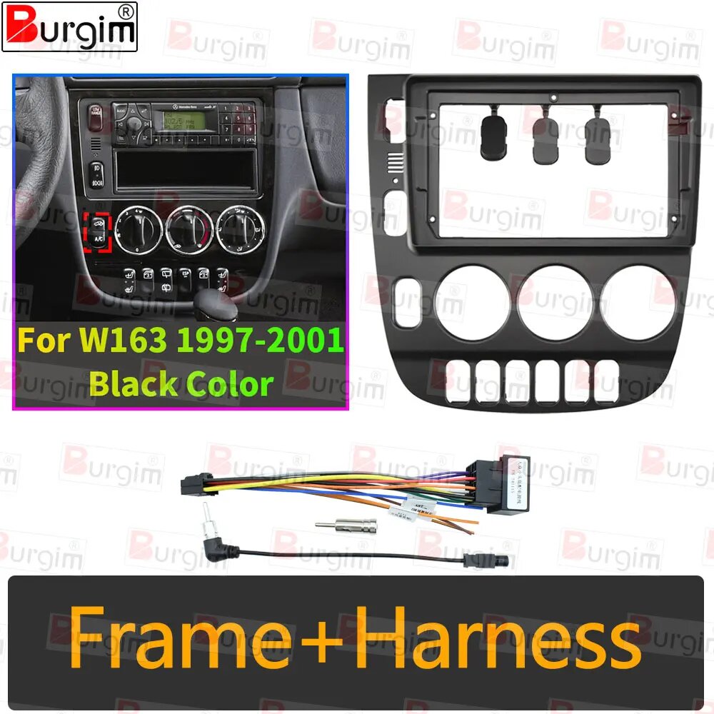 Рамка для Mercedes-Benz W163 ML 1997-2001, 2DIN, черная, с кабелем