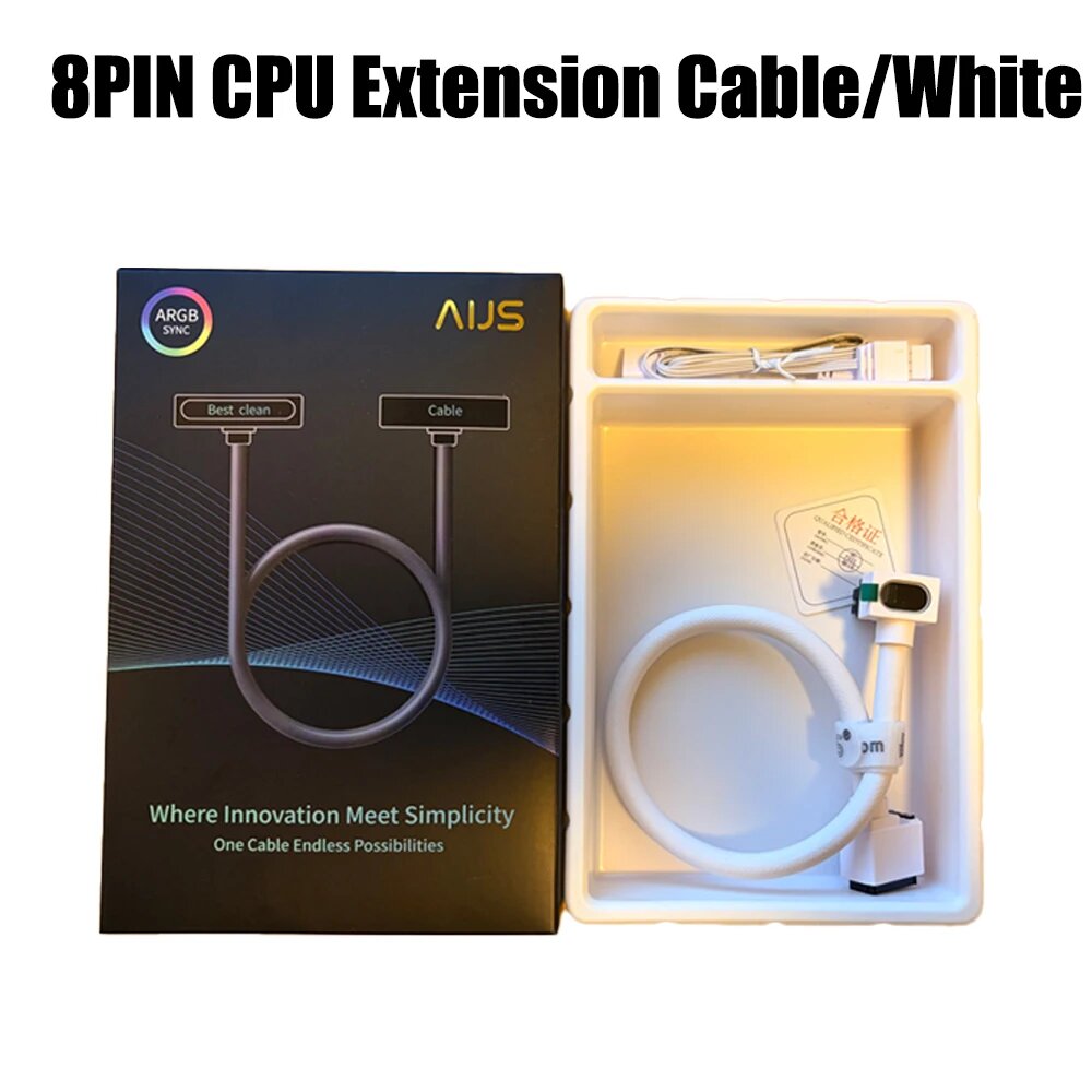 AIJS 8-контактный удлинительный кабель питания процессора с ARGB подсветкой 30 см 8PIN CPU White