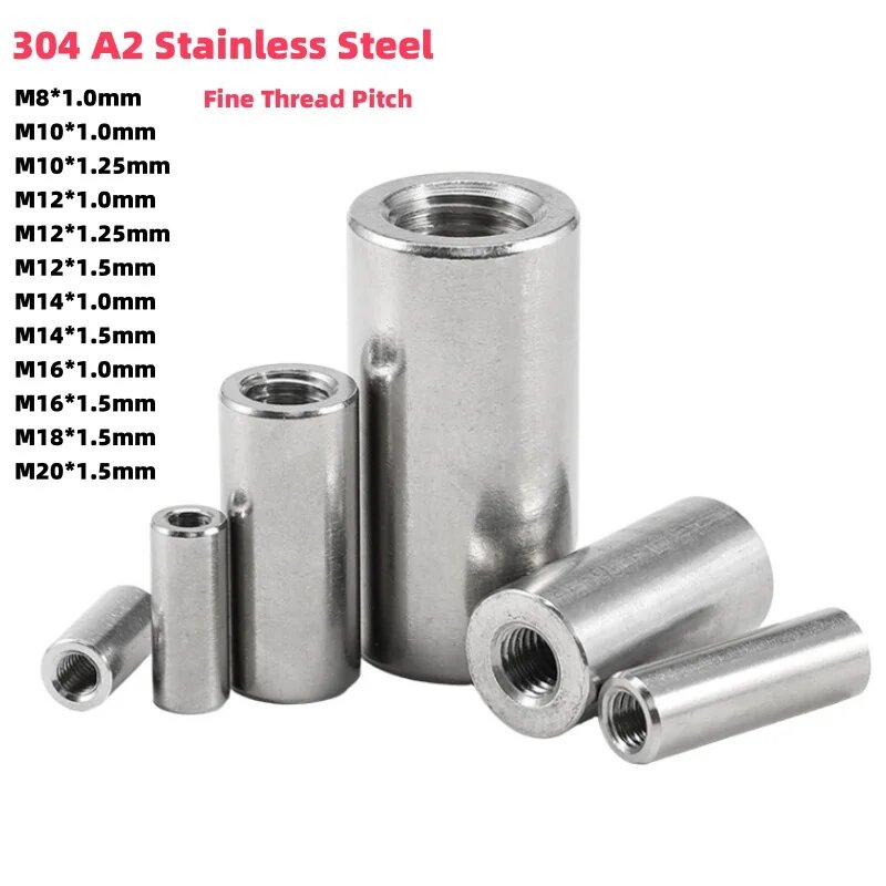 Гайки из нержавеющей стали A2 M8 M10 M12 M14 M15 M16 M18 M20 M10x1.25(OD16)-2pcs, Length 40mm