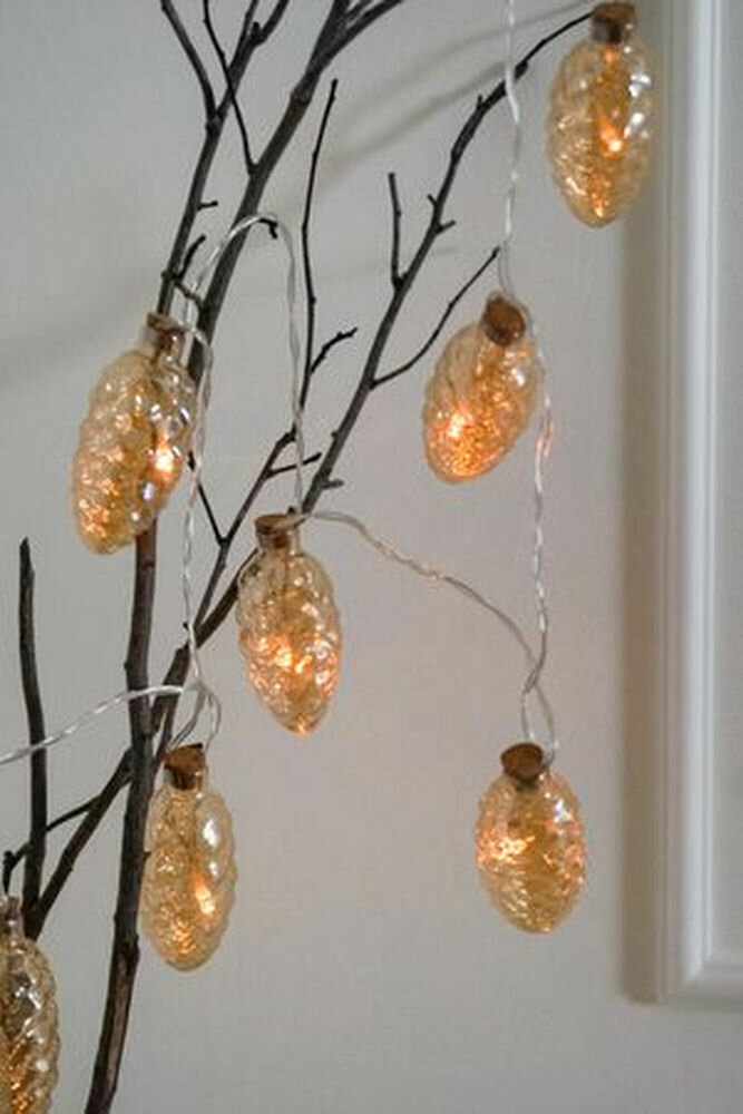 Светодиодная гирлянда шишки 'оллизон', золотистые, 8 тёплых белых LED-огней, 1.4+0.3 м, батарейки, Kaemingk 487027