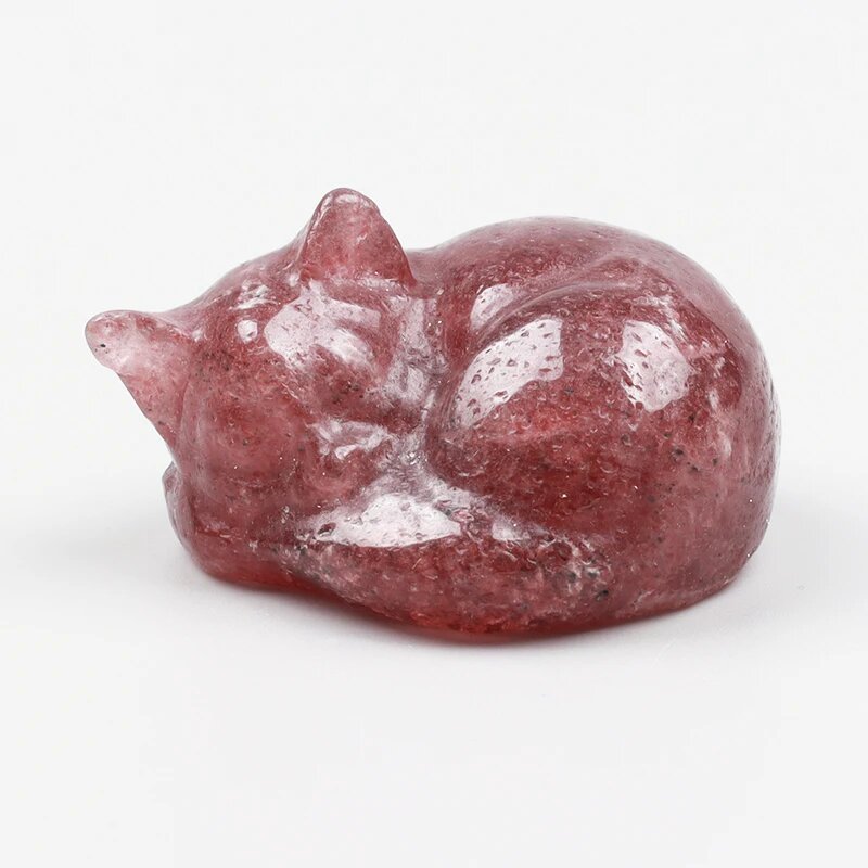 Фигурка спящего котенка из розового кварца Бордовый, strawberry quartz