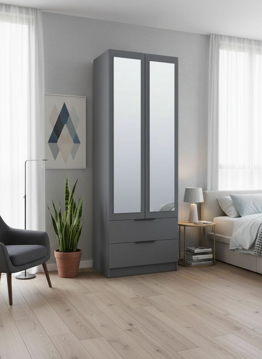 ARNIKA Шкаф Мадрид 80см с 2 ящ. с зеркалом графит серый