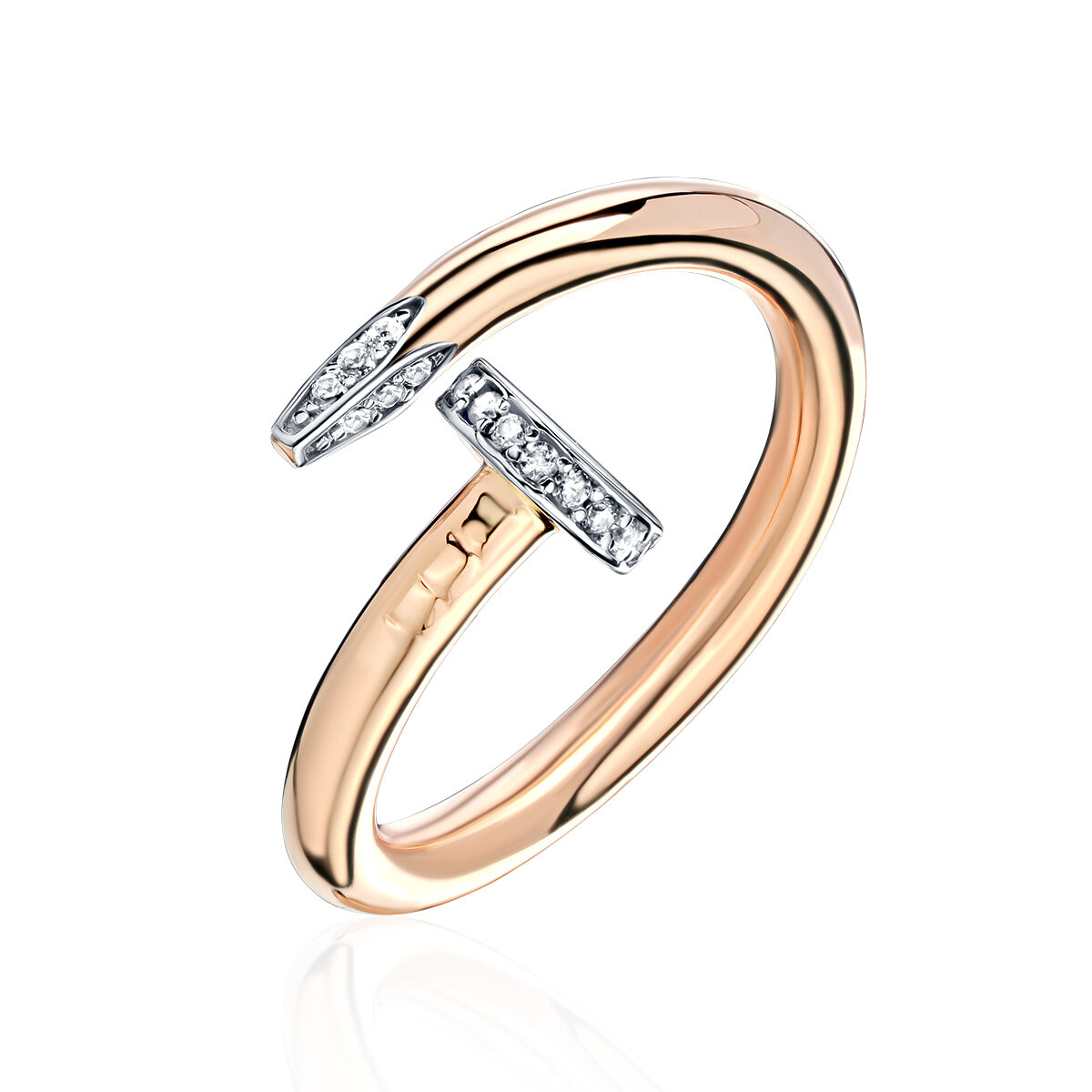 Кольцо, красное золото, 585 проба, родирование, фианит