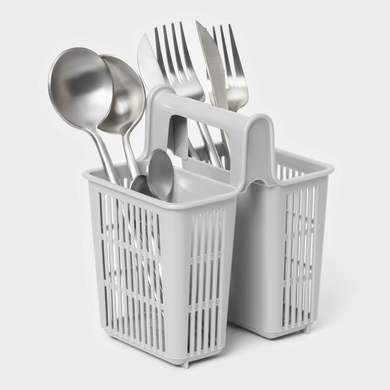 Сушилка для столовых приборов, 2 отделения, 10.1х 13.8х16 см, цвет серый