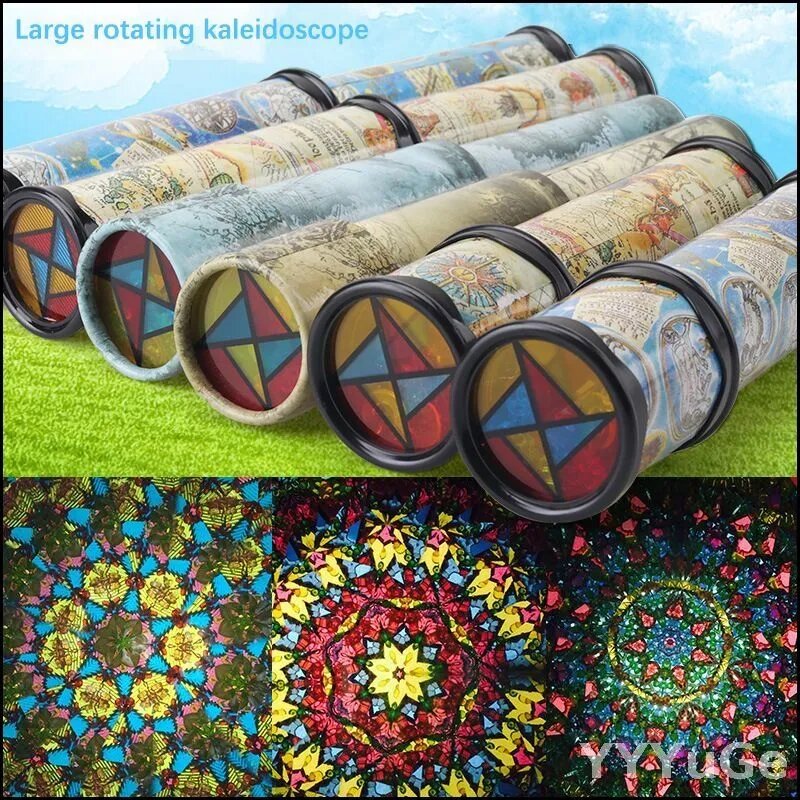 Телескопический калейдоскоп с вращением представлен в большом размере