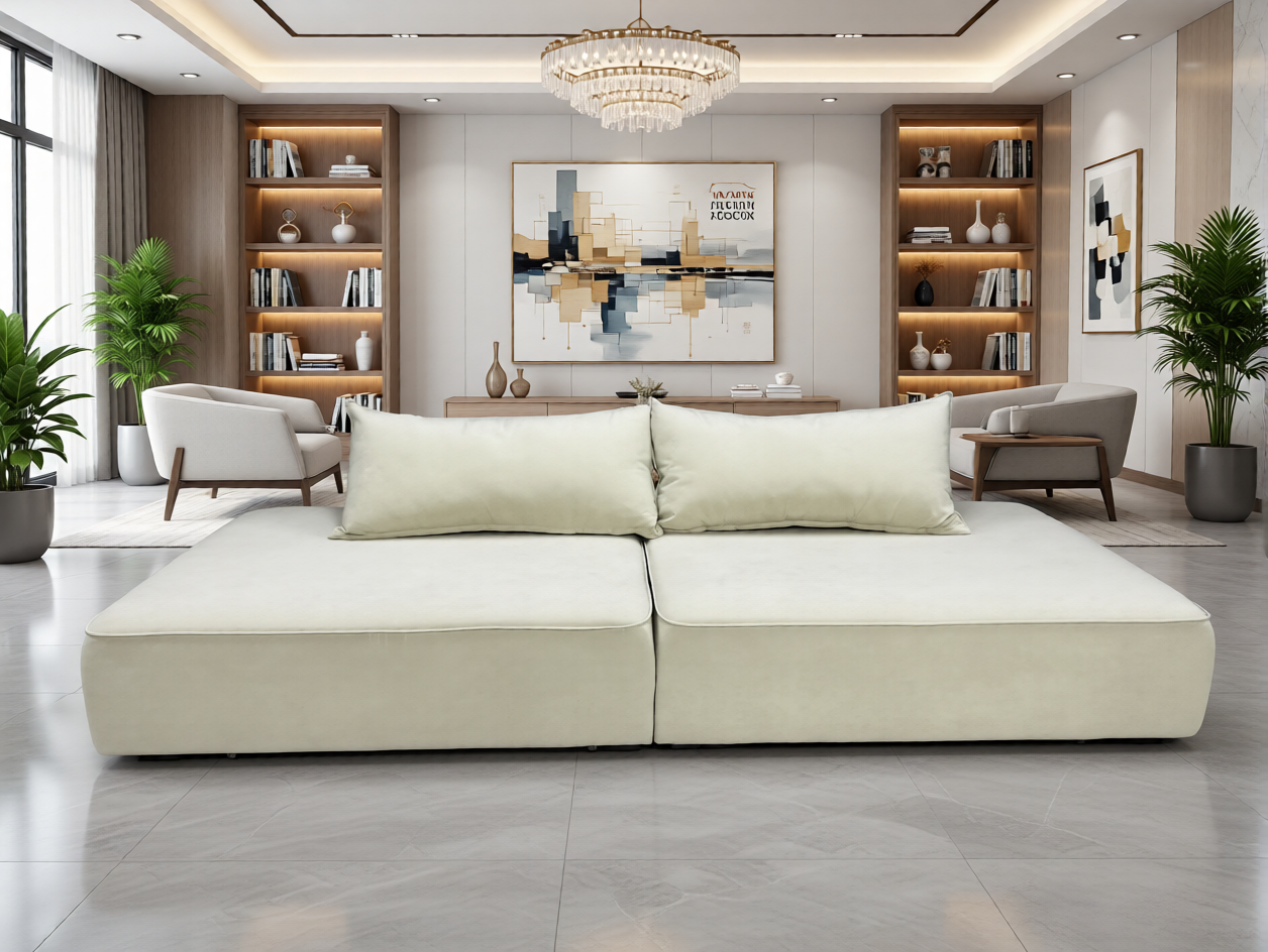 POOH Прямой диван Флай Sand, 291х110х80, еврокнижка, раскладной, с ящиком для белья, в гостиную, лофт