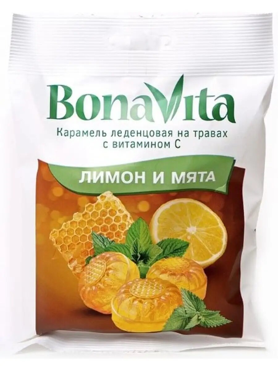 Bona vita карамель леденцовая лимон и мята с витамином с 60