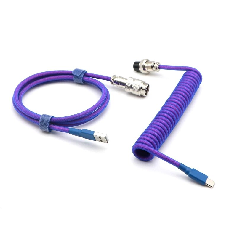 Спиральный кабель USB-Type-C Micro Mini-USB Unyisi для механической клавиатуры Type-C, Dark Blue