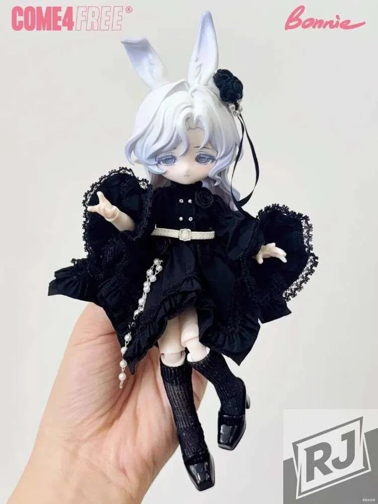 BJD12 шарнирная кукла Bonnie чёрное платье, ушки кролика, 14 см, коллекционная, для взрослых