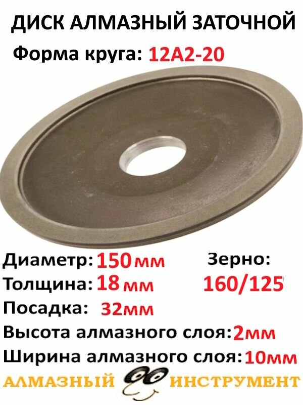 Круг алмазный 12А2-20 150х10х2х18х32 В2-01 АС4 160/125
