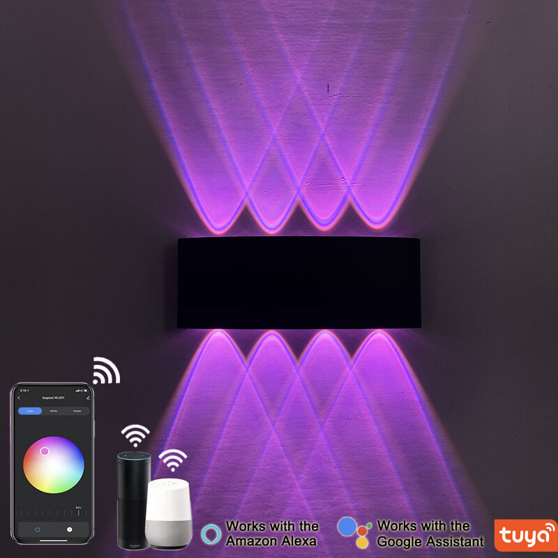 Настенный светильник светодиодный RGB+W wifi Tuya, 8 Вт, черный, 8 лучей, 1шт