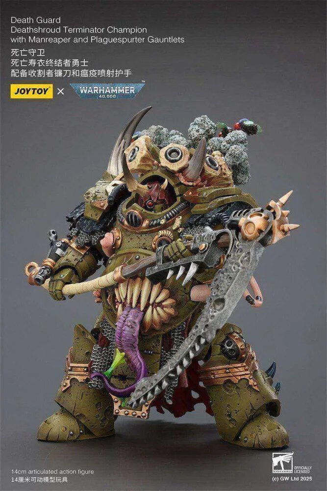 JOYTOY Warhammer Death Guard Deathshorud Terminator Champion with Manreaper and Paguespurter Gauntlets Legion 1/18 Подвижная фигурка