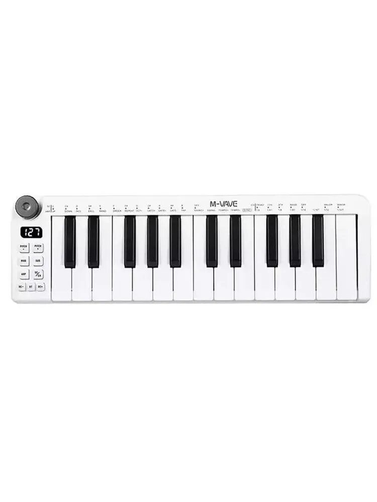 M-VAVE SMK-25 MINI White - беспроводная MIDI-клавиатура, контроллер,25 клавиш, Bluetooth, портативная, для музыки и DAW, компактная, белая