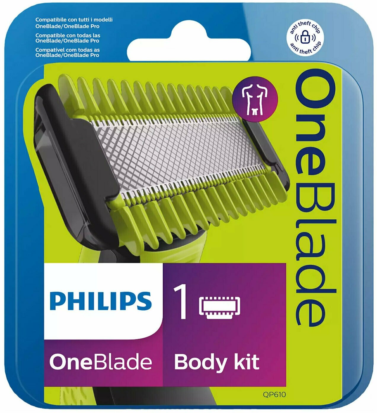 Сменное лезвие Philips OneBlade QP610/50, зеленый лайм, угольно-черный 00-00007853