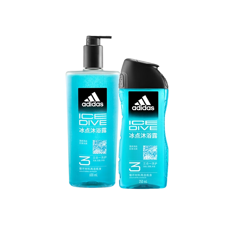 Гель для душа мужской Adidas Passionate, Two-Piece Set: 3-in-1 Frosty Point Shower Gel 600ml+3-in-1 Frosty Point Shower Gel 250ml