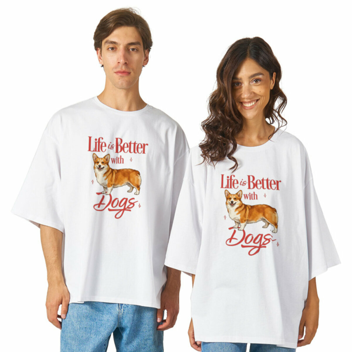 Футболка белая оверсайз «жизнь лучше с собакой корги собачник заводчик корж»