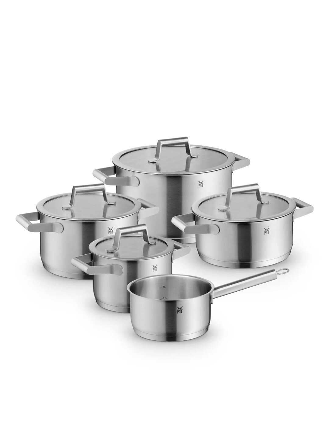 Набор посуды для приготовления WMF Comfort, кастрюли с крышками 1.9/ 2.5/ 3.3/ 5.7 л, ковш 1.4 л