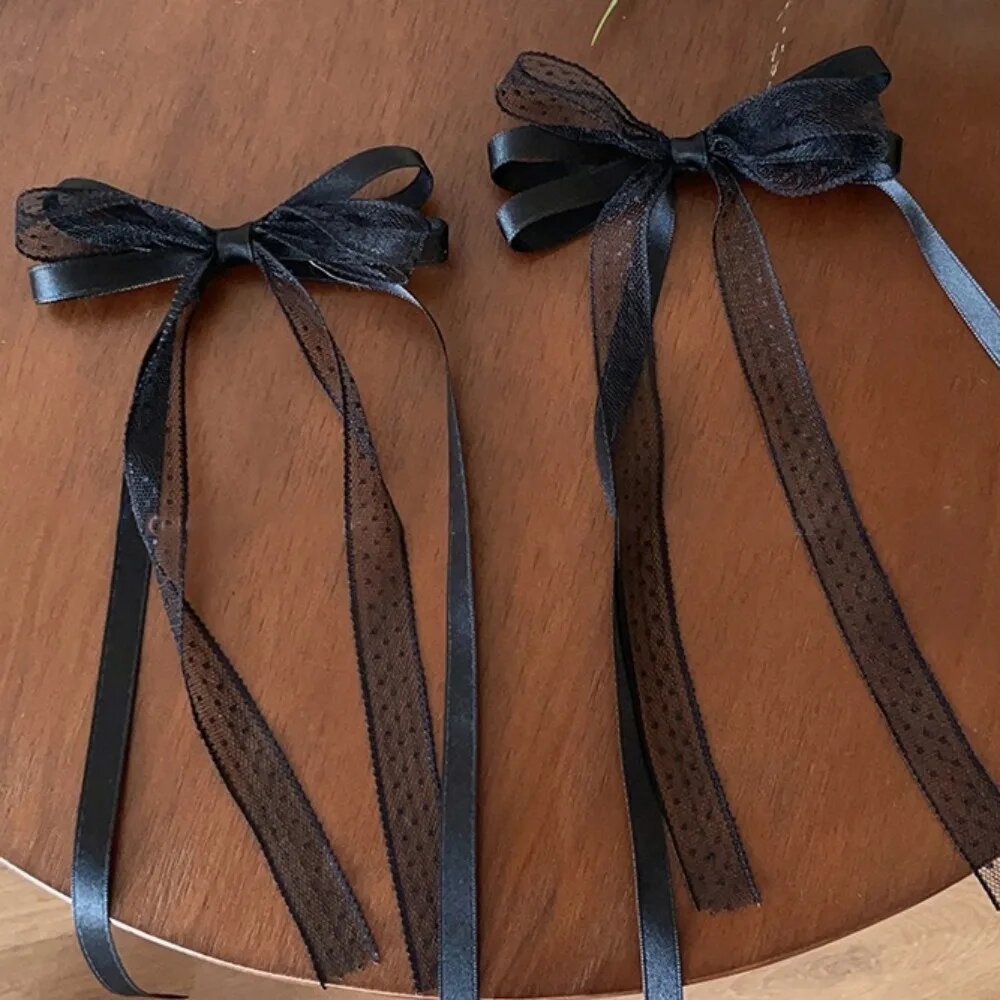 Корейские заколки-бантики с кружевом 2 шт BK