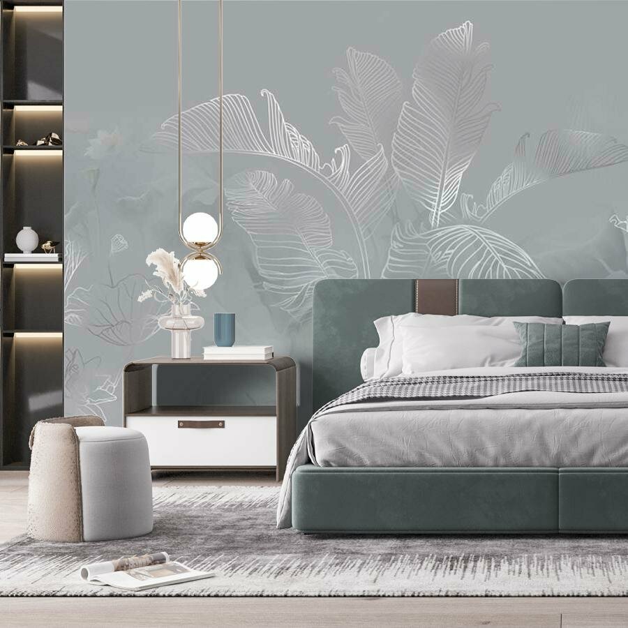 Фотообои Листья в темном тумане 13-1083-S-Флок 270 x 200 см (ВхШ) Бесшовные, флизелиновые, влагостойкие обои