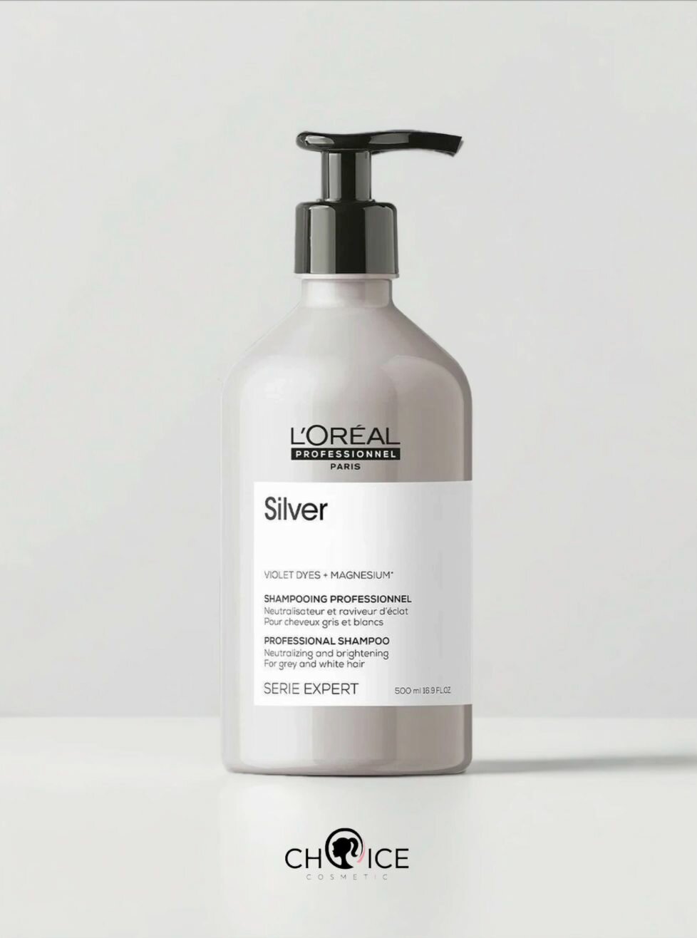 L'Oreal Professionnel Silver Профессиональный фиолетовый шампунь для нейтрализации желтизны осветленных и седых волос, 500 мл