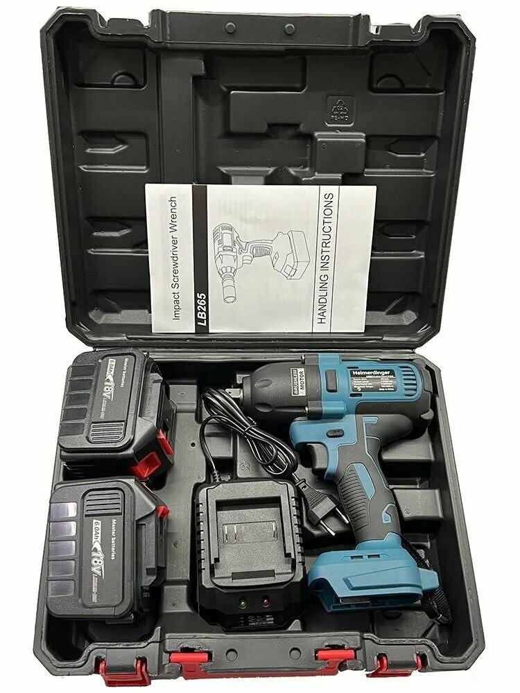 Бесщеточный беспроводной ударный гайковерт Heimerdinger 800 Н. М,18В, 2х6 Ач Li-Ion, в кейсе, LB265