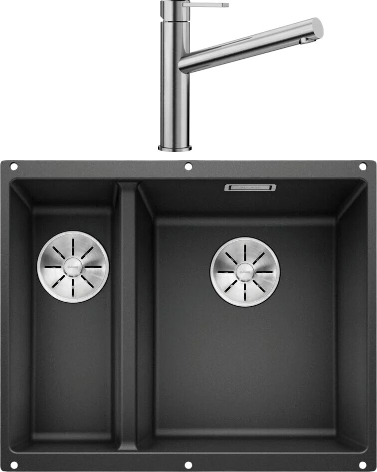 Комплект Мойка Blanco Subline 340/160-U 523558 55x46, антрацит, искусственный гранит / Смеситель Ambis Ambis 523118 сталь
