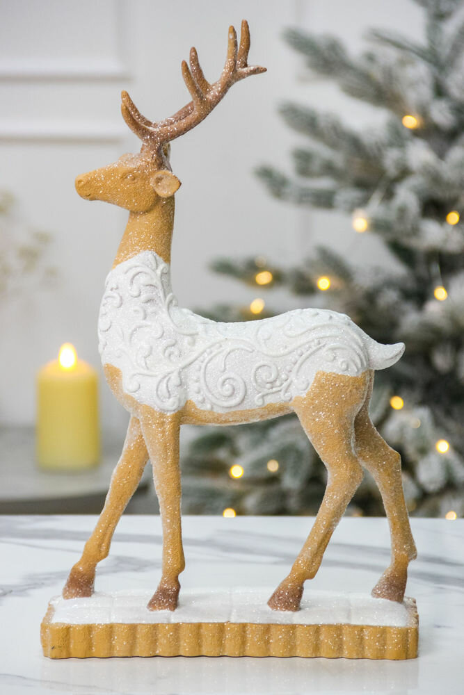 Декоративная фигура марципановый олень, смотрящий вперёд, полистоун, 44 см, EDG 8100258A937-2