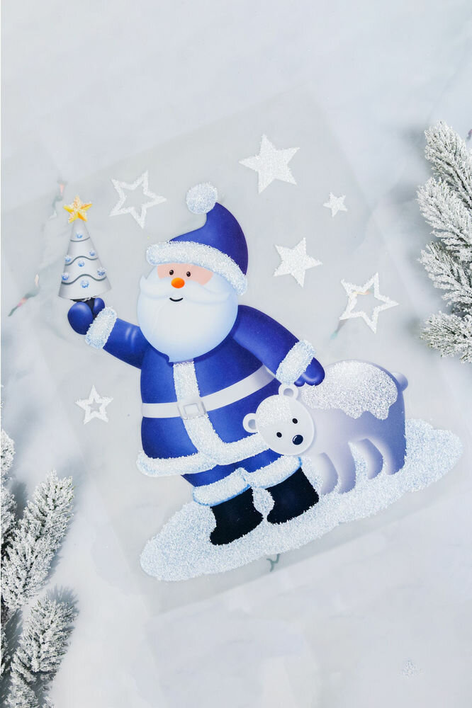 Наклейка для декорирования окна санта С медвежонком, 29х35 см, Peha Magic JC-20350