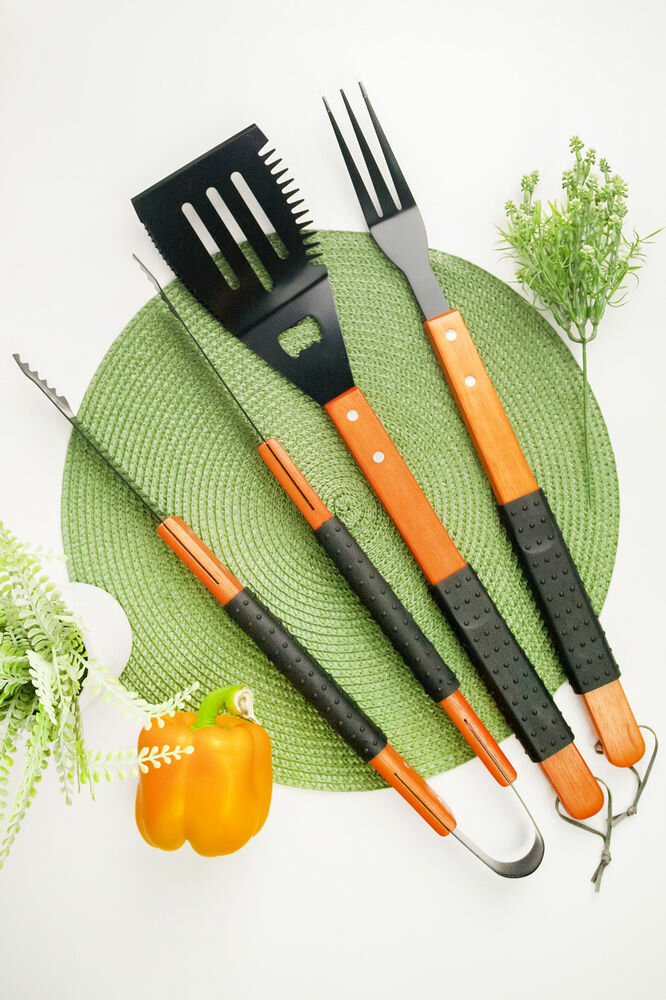 Набор для барбекю вагген, нержавеющая сталь, дерево, 49-51 см, 3 предмета, Koopman International C83500400