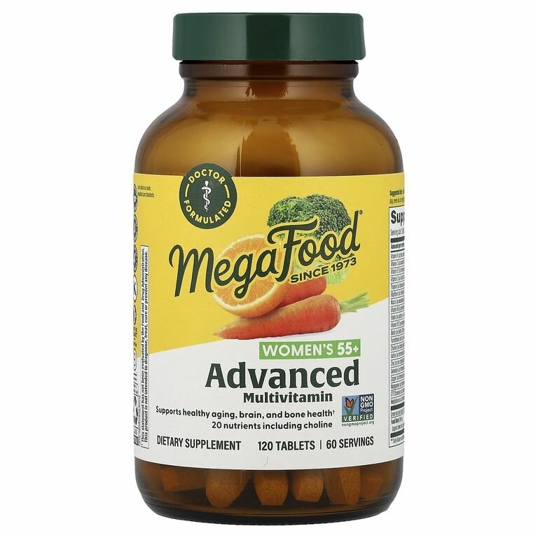 MegaFood, Womens 55+, Advanced Multivitamin, комплекс витаминов и микроэлементов для женщин 55+, 120 таблеток