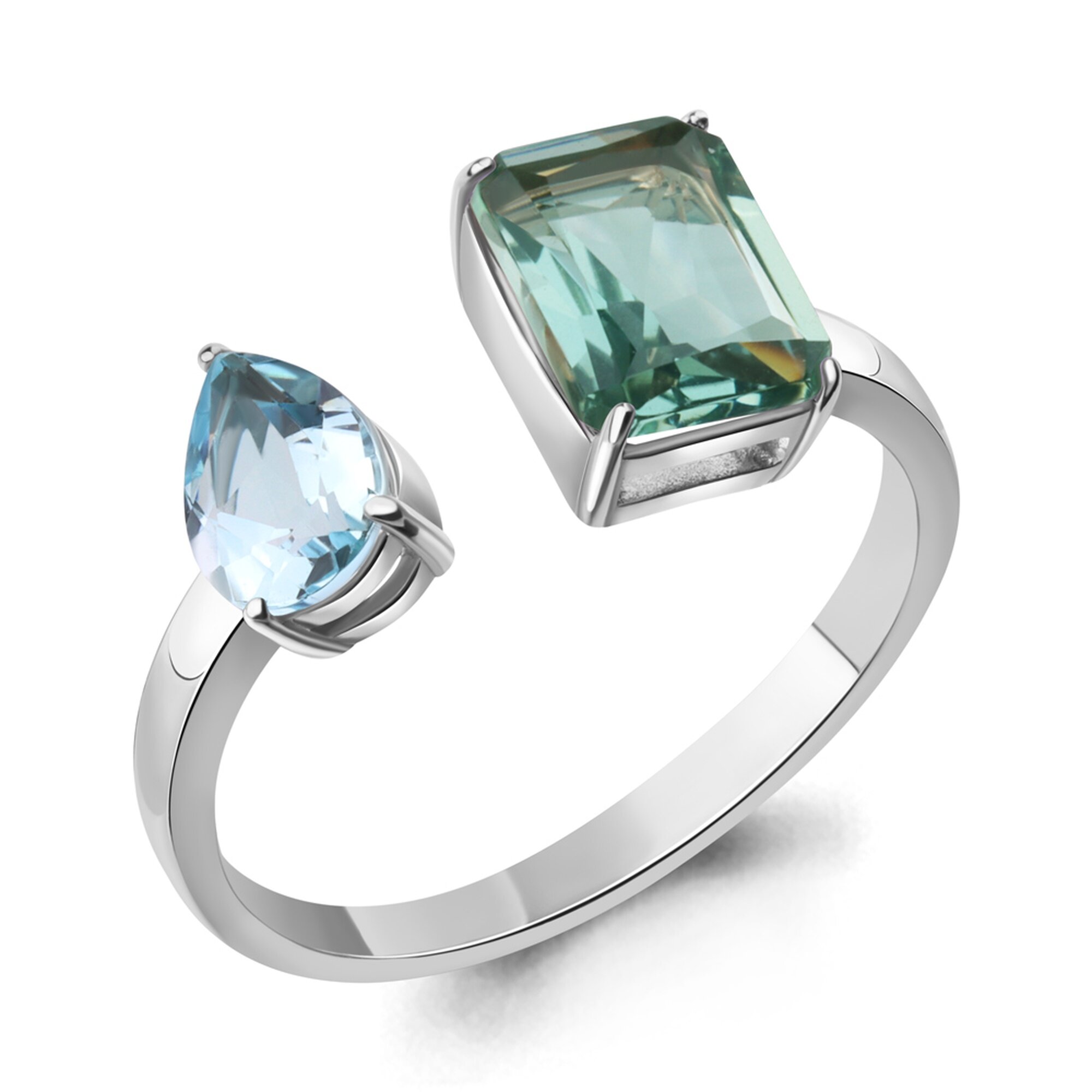 Кольцо, серебро, 925 проба, родирование, топаз, празиолит