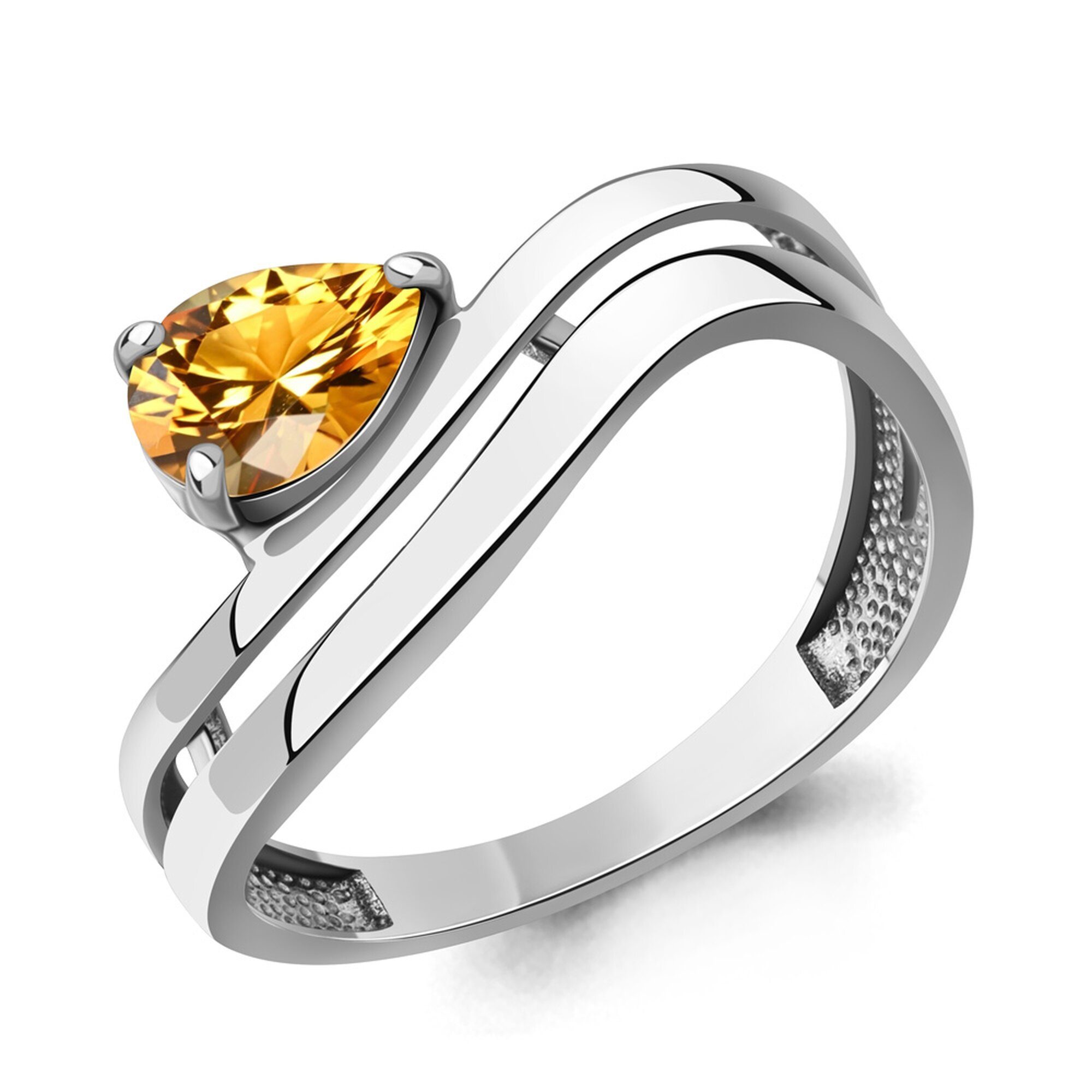 Кольцо, серебро, 925 проба, родирование, цитрин