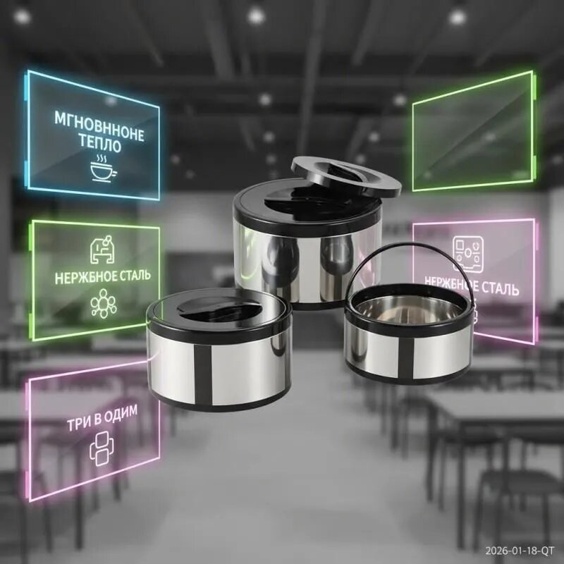Термокастрюля набор из 3 шт 8 л из нержавеющей стали с крышками для хранения еды