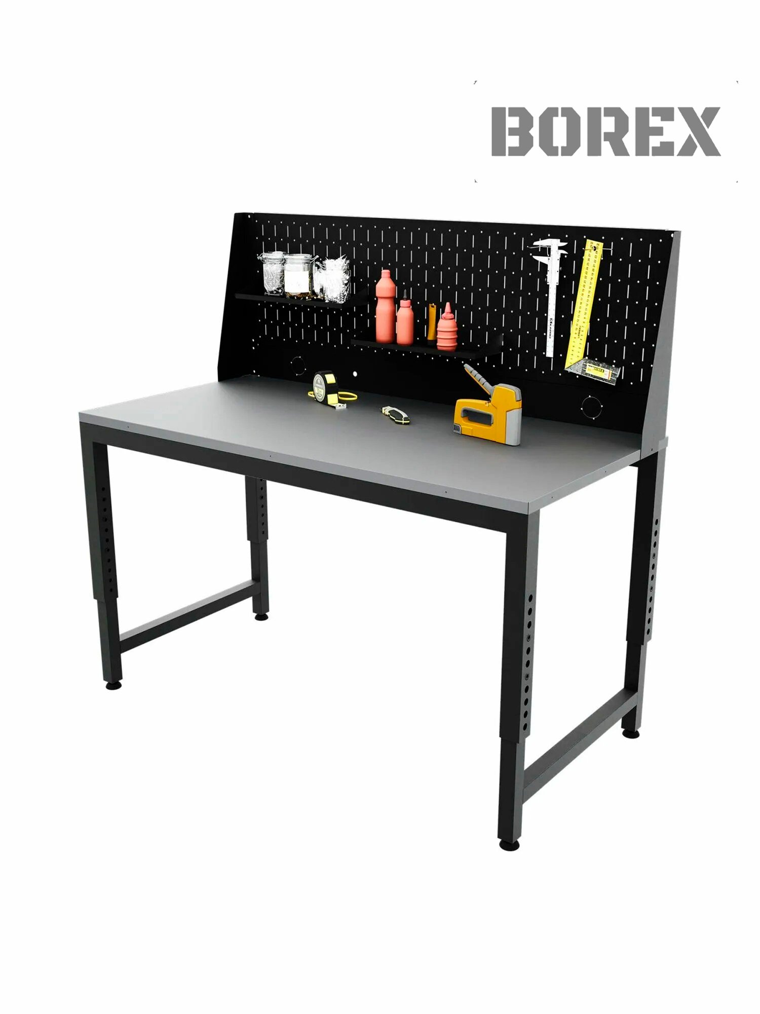 BOREX Верстак-стол регулируемый с перфопанелью одинарной 1200х600мм VERSTAK_REG_P1_1200х600
