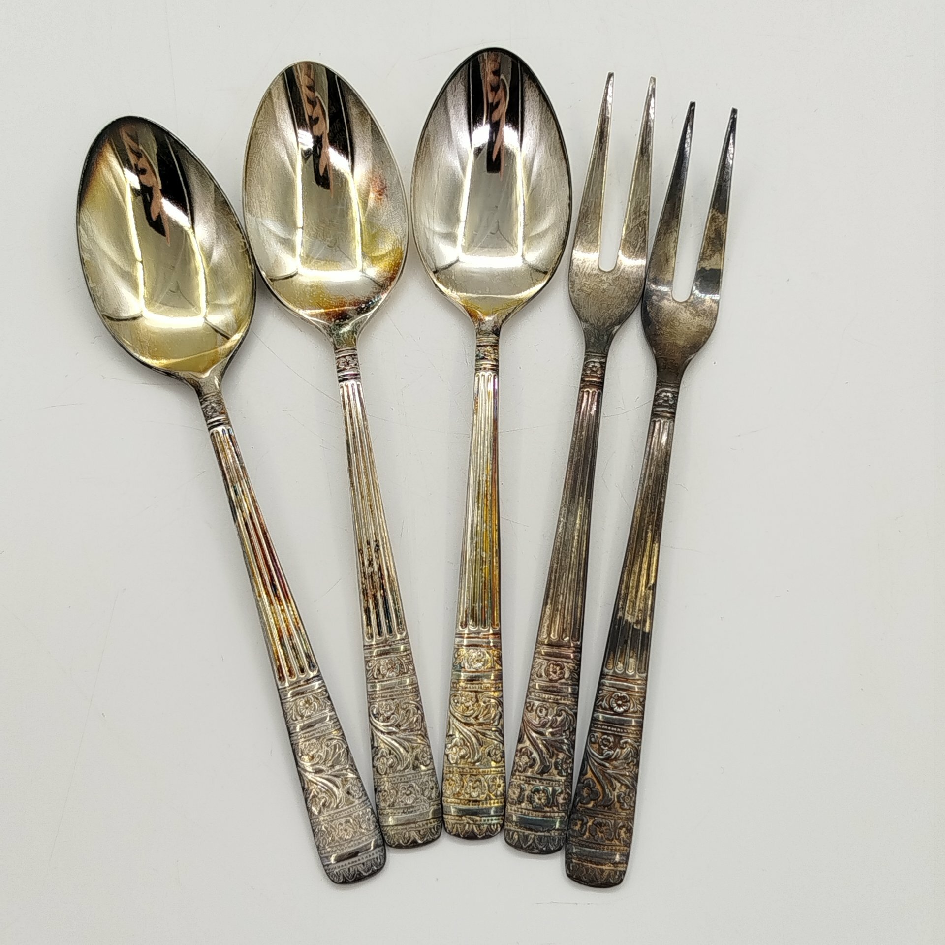 Набор из 2-х вилок для лимона и 3-х чайных ложек с цветочным декором, "Phoenix", сталь