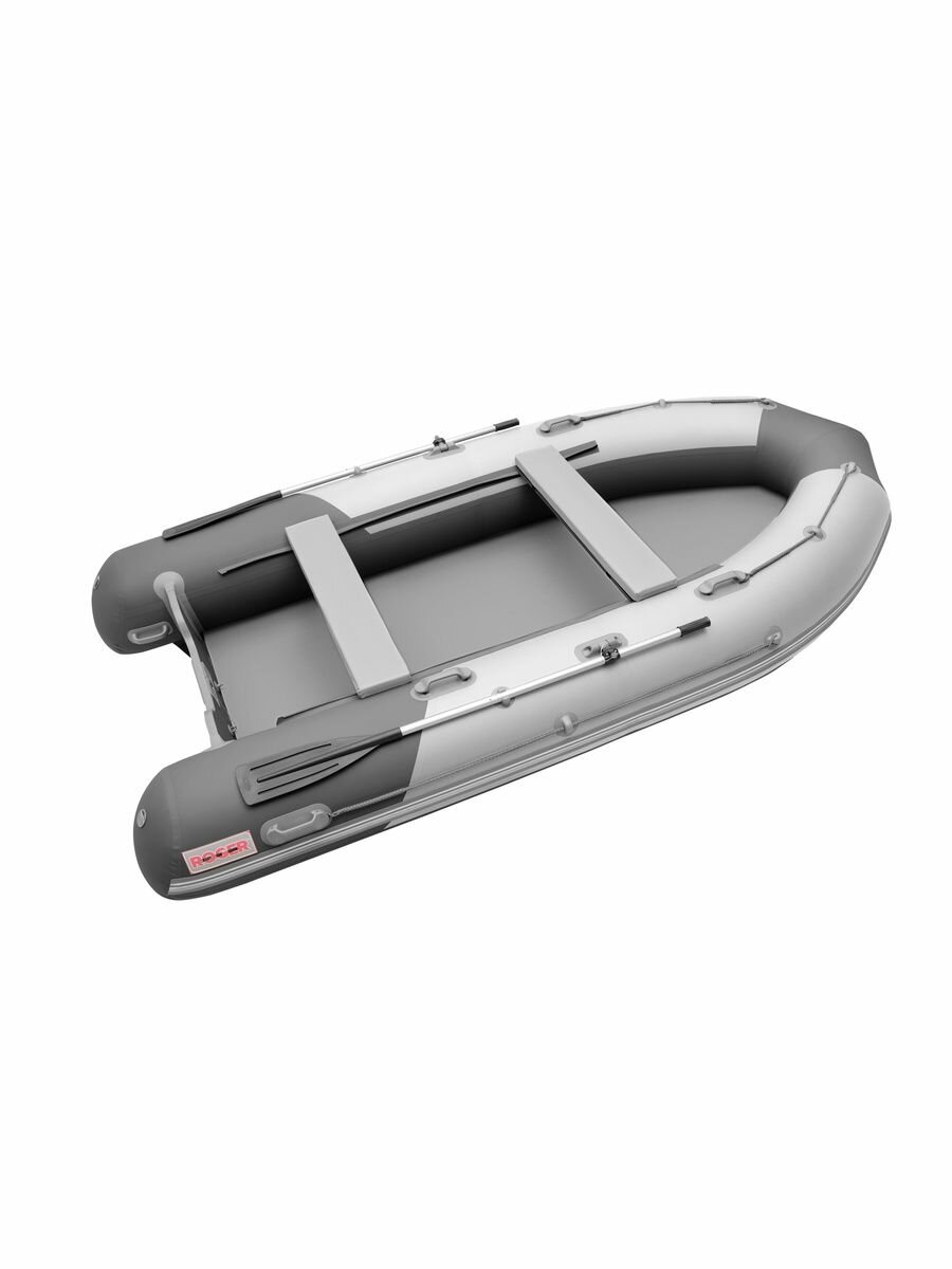 Лодка ПВХ под мотор ROGER Sfera 380, надувная для рыбалки НДНД с ковриком призма (белый графит)