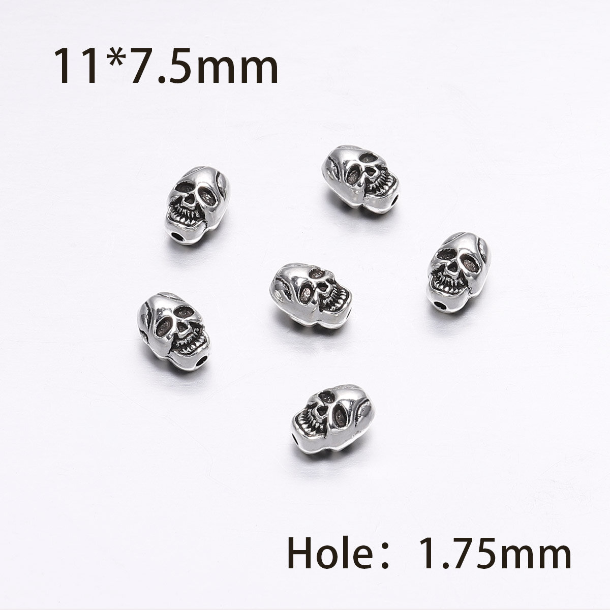 Бусина Череп металлическая с большим отверстием, 10 шт, 11*7.5 мм, цвет серебро