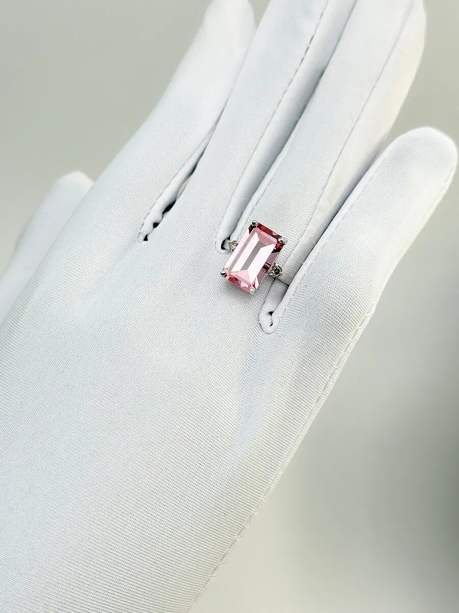 Кольцо, серебро, 925 проба, родирование, сапфир синтетический, бриллиант