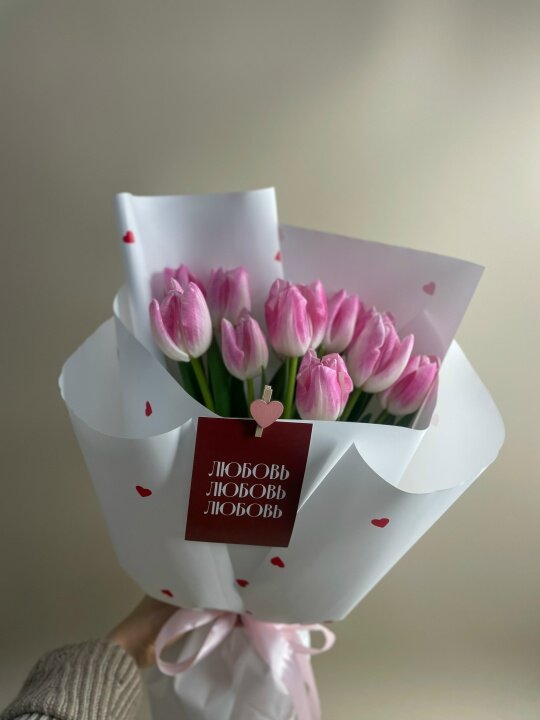 Букет 15 розовых тюльпанов, живые цветы, идеальный подарок для любимого человека